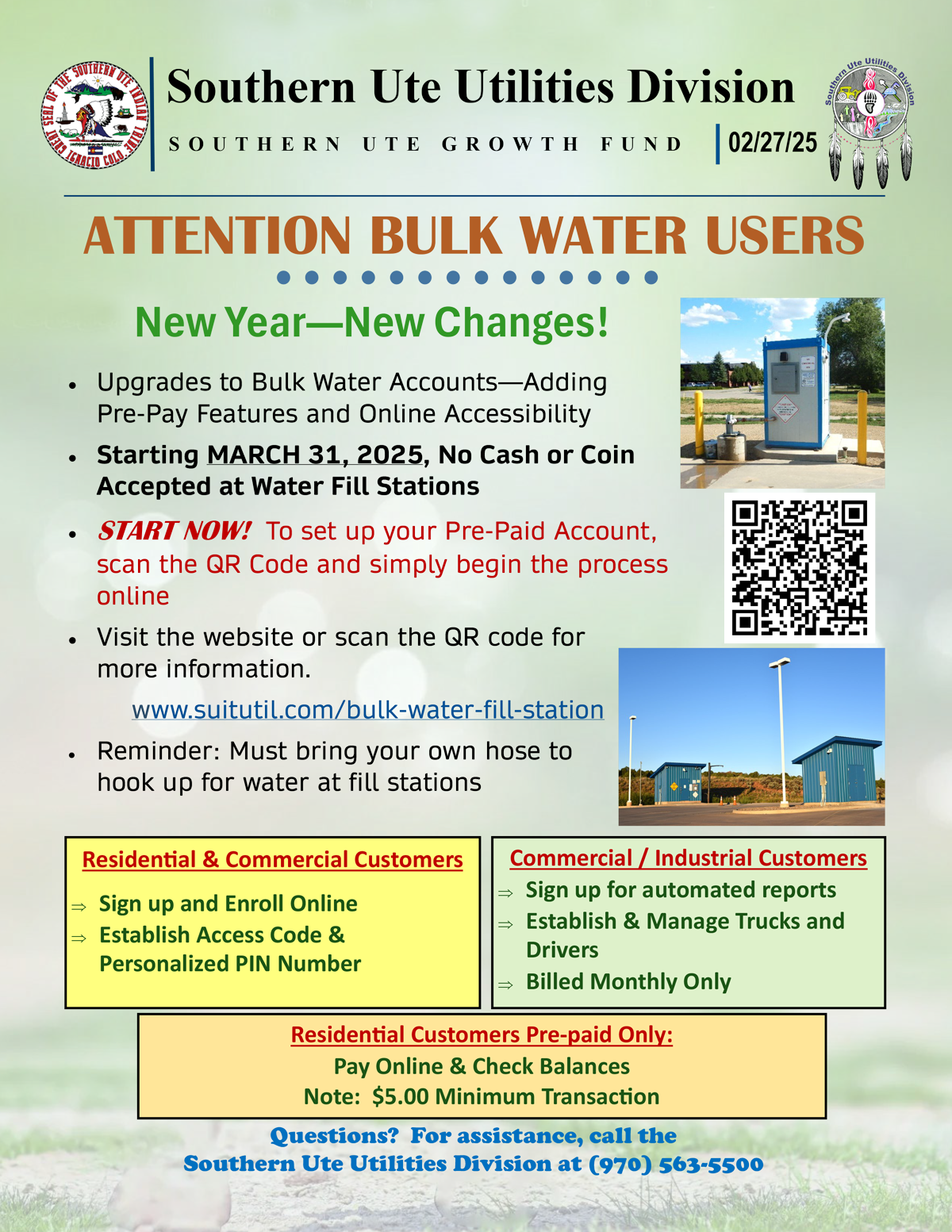 Attention Bulk Water Users – New Changes – Southern Ute Utilities Division